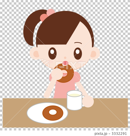 吃快餐甜甜圈的女孩-插圖素材 [3332291] - PIXTA圖庫