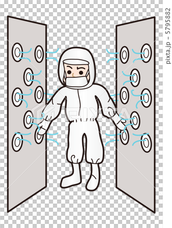 Illustration of a person taking an air shower - Stock Illustration ...