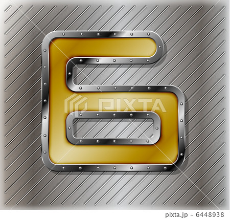 Metallic number six, with rivets on a striped...のイラスト素材 [6448938] - PIXTA