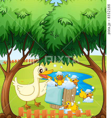 A smiling duck and ducklingのイラスト素材 [8352166] - PIXTA