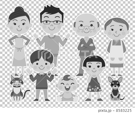 Family whole body (grayscale) - Stock Illustration [8583225] - PIXTA