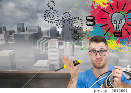 Composite image of portrait of confused it...の写真素材 [9610661] - PIXTA