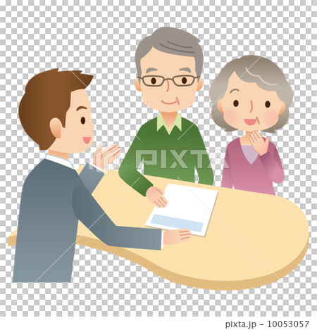 Cute senior couple and businessman explanation... - Stock Illustration ...