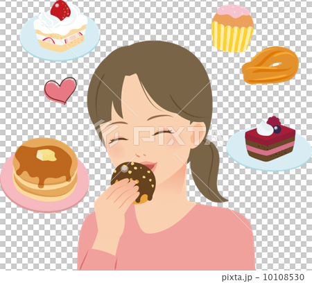 A woman eating a sweet one - Stock Illustration [10108530] - PIXTA