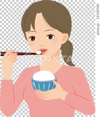 A young woman eating white rice - Stock Illustration [10108589] - PIXTA