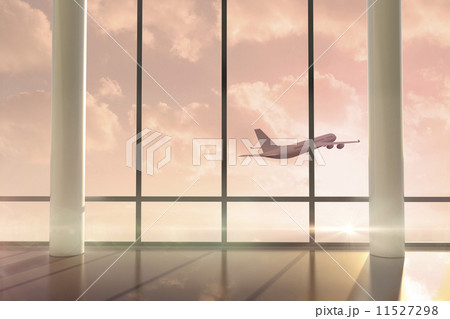Airplane flying past window at sunriseのイラスト素材 [11527298] - PIXTA