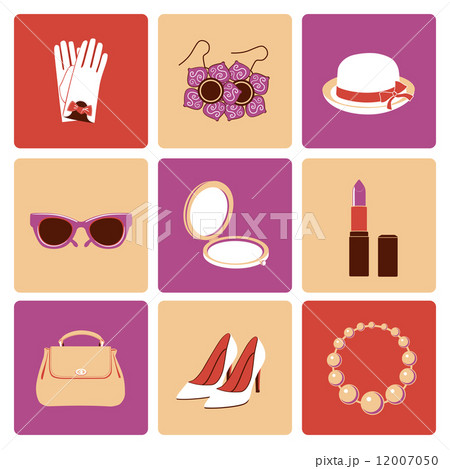 Woman accessories flat icon setのイラスト素材 [12007050] - PIXTA