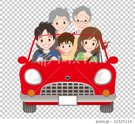 Three generations family drive red car - Stock Illustration [12325114 ...