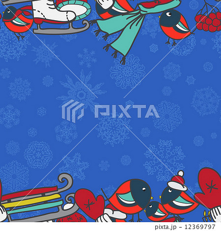Winter seamless border with bullfinches and...のイラスト素材 [12369797] - PIXTA