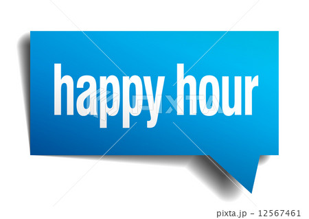 happy hour blue 3d realistic paper speech bubbleのイラスト素材 [12567461] - PIXTA