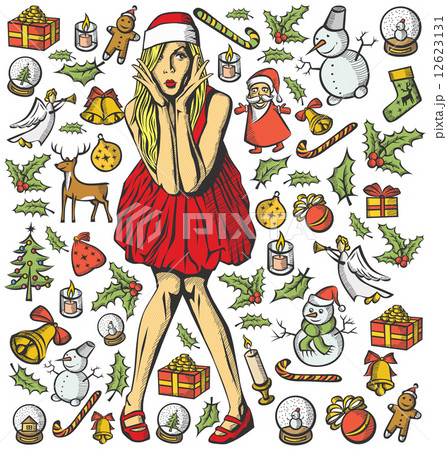 Christmas Card With Womanのイラスト素材 [12623131] - PIXTA