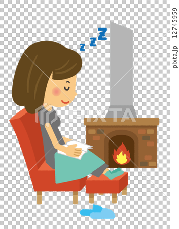 Fireplace sofa reading a nap - Stock Illustration [12745959] - PIXTA