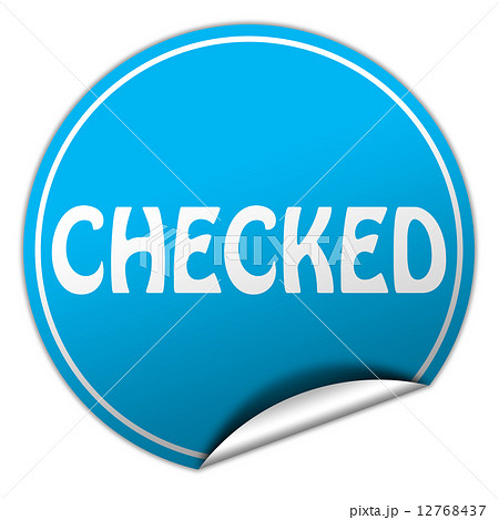 checked round blue sticker on white backgroundのイラスト素材 [12768437] - PIXTA