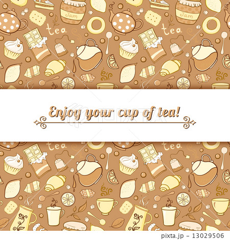 Tea and sweets vector backgroundのイラスト素材 [13029506] - PIXTA