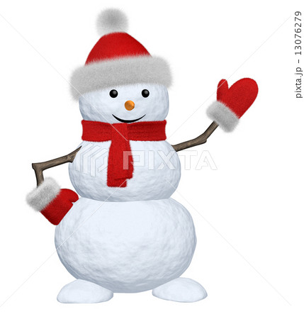 Snowman with scarf on white pointing to somethingのイラスト素材 [13076279] - PIXTA