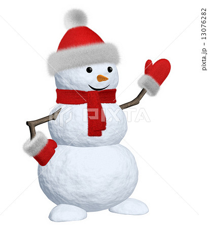 Snowman with scarf on white pointing to somethingのイラスト素材 [13076282] - PIXTA