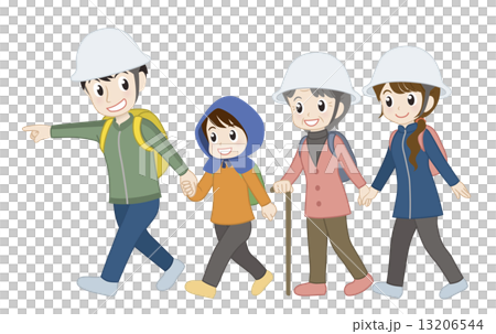 Family smiling face evacuating walking disaster - Stock Illustration ...
