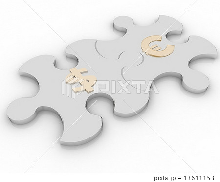 two puzzle with the symbols of euro and dollarのイラスト素材 [13611153] - PIXTA