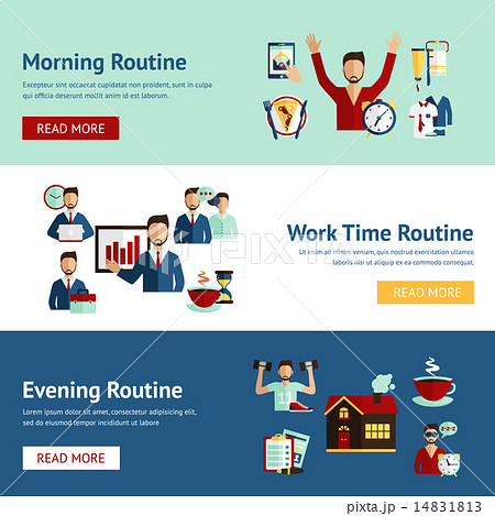 Businessman daily routine concept bannersのイラスト素材 [14831813] - PIXTA