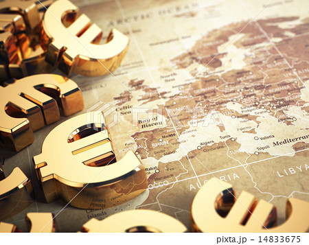 Euro sign on the world map background のイラスト素材 [14833675] - PIXTA