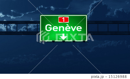 Geneve Switzerland Highway Road Sign at Nightのイラスト素材 [15126988] - PIXTA
