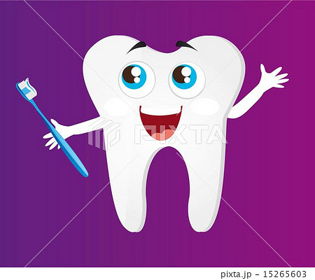 tooth with toothbrush cartoon over violet...のイラスト素材 [15265603] - PIXTA
