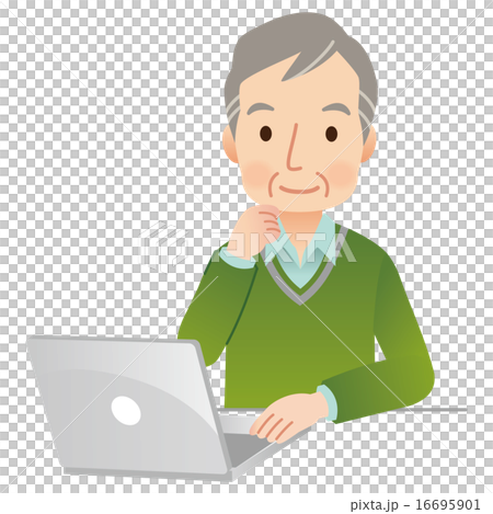 Elderly man operating a personal computer - Stock Illustration ...