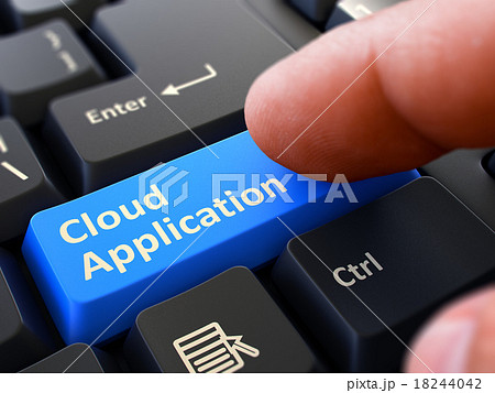 Pressing Blue Button Cloud Application on Blackのイラスト素材 [18244042] - PIXTA