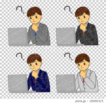 Businessman Personal computer Hatena (4 colors,... - Stock Illustration ...