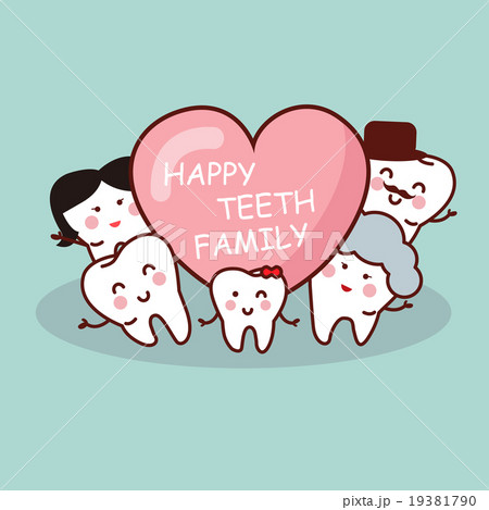 Happy cartoon tooth familyのイラスト素材 [19381790] - PIXTA