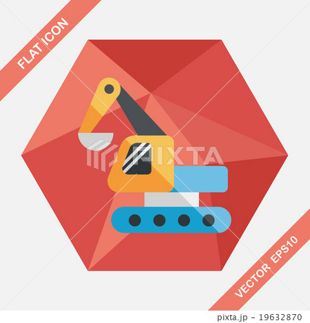 Excavator digger flat icon with long shadow,eps 10のイラスト素材 [19632870 ...