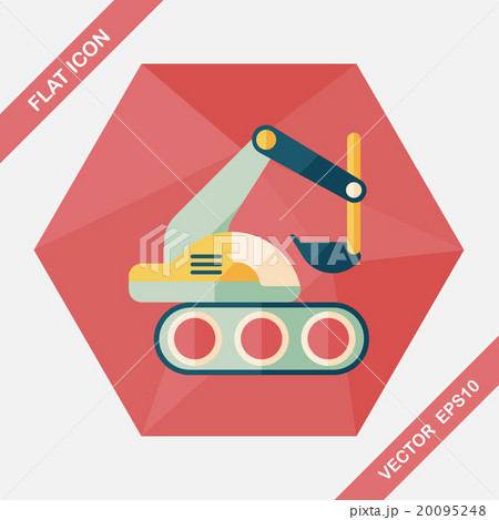 Excavator digger flat icon with long shadow,eps 10のイラスト素材 [20095248 ...