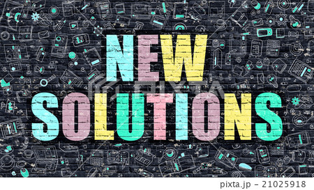 Multicolor New Solutions on Dark Brickwall. Doodleのイラスト素材 [21025918 ...
