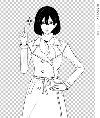 Female standing finger / trench coat / confident - Stock Illustration ...