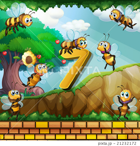 Number seven with 7 bees flying in the gardenのイラスト素材 [21232172] - PIXTA