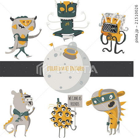 Vector illustration with cute funky space invadersのイラスト素材 [21510026 ...