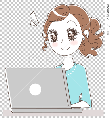 Illustration of a woman using a personal computer - Stock Illustration ...