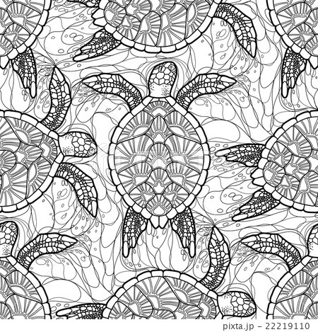 Hawksbill sea turtle patternのイラスト素材 [22219110] - PIXTA