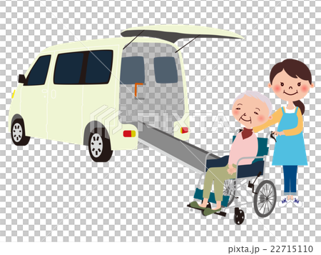 A nursing-care taxi and an elderly woman on a... - Stock Illustration ...