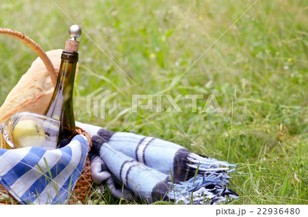 Picnic basket and blanketの写真素材 [22936480] - PIXTA