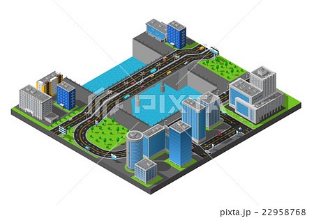 Isometric City Bridge Composition Posterのイラスト素材 [22958768] - PIXTA