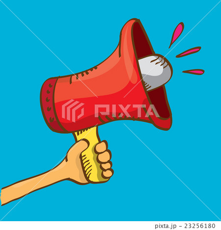 hand holding megaphone on blue background.のイラスト素材 [23256180] - PIXTA