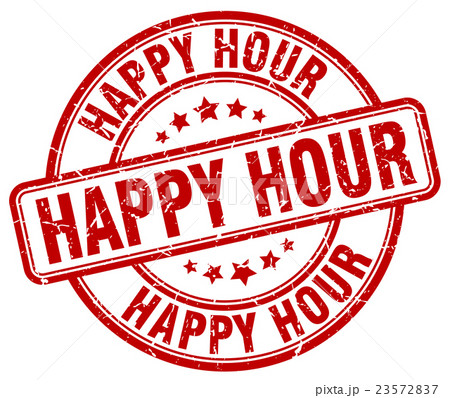 happy hour red grunge round vintage rubber stampのイラスト素材 [23572837] - PIXTA