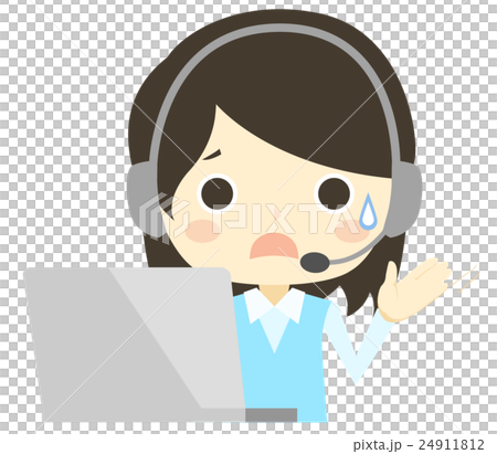 Female operator of worried face explaining... - Stock Illustration ...