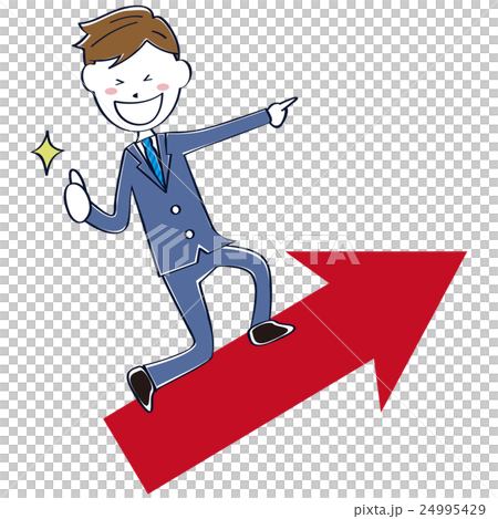 Cute line drawing salaryman blue suit arrow rising - Stock Illustration ...