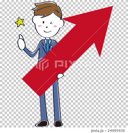Cute line drawing salaryman blue suit arrow rising - Stock Illustration ...