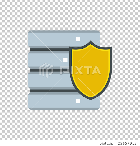 Database with yellow shield icon, flat style - Stock Illustration ...