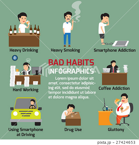 Popular bad habits infographics elements. のイラスト素材 [27424653] - PIXTA