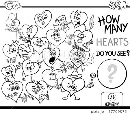 counting hearts coloring pageのイラスト素材 [27709376] - PIXTA