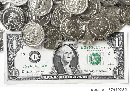 One dolla and gold coins for backgroundの写真素材 [27939286] - PIXTA